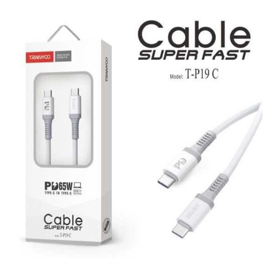 CABLE PD 65W TIPO C MACHO A TIPO C MACHO TRANYOO | conectarg